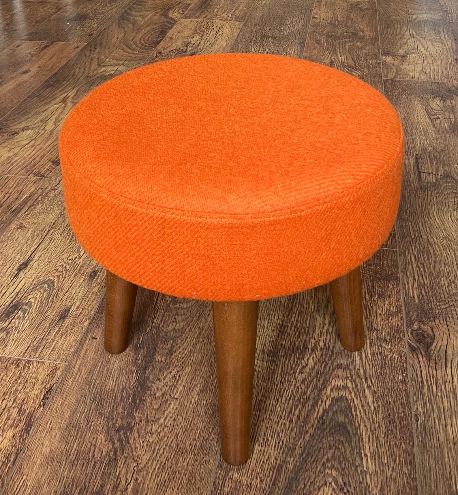 Orange Harris Tweed Footstool With Dark Varnished Wooden Legs - Etsy UK
