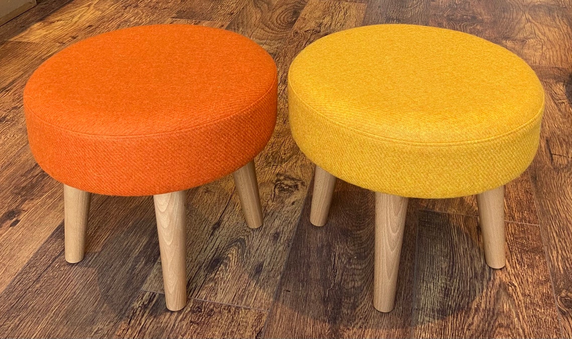 Orange Harris Tweed Footstool With Dark Varnished Wooden Legs - Etsy UK