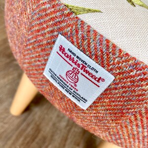 Burnt Orange Embroidered Thistle and Harris Tweed Footstool With ...