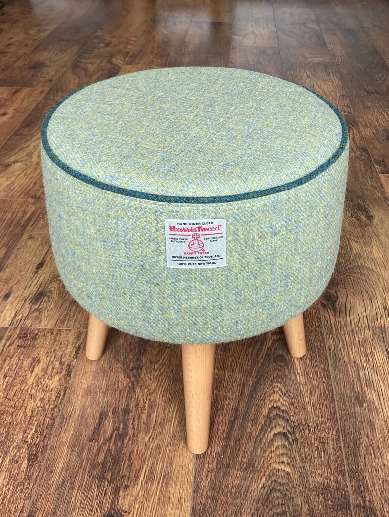 Light Green Harris Tweed Footstool With Dark Green Piping and - Etsy