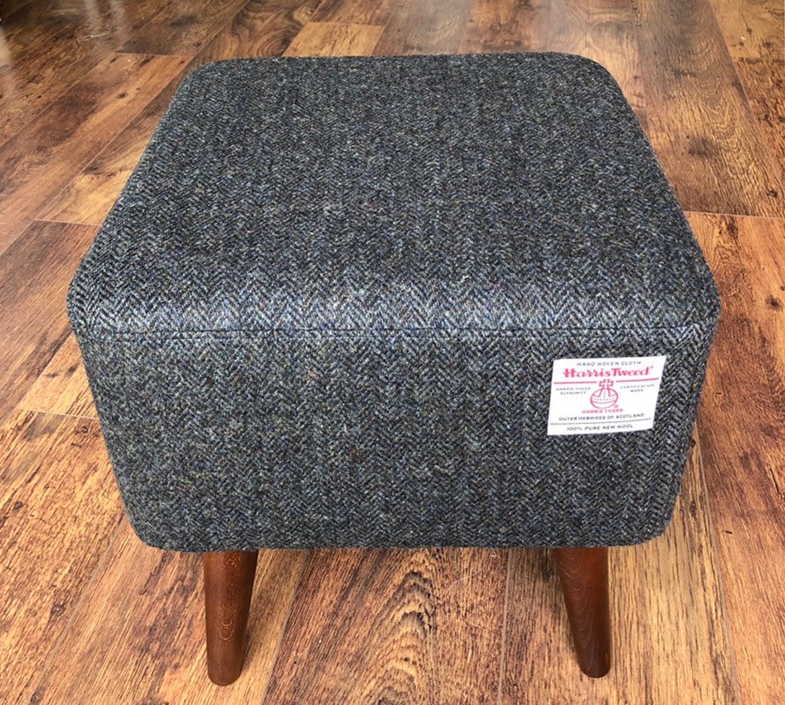 Large Square Footstool Charcoal Harris Tweed Herringbone With - Etsy UK