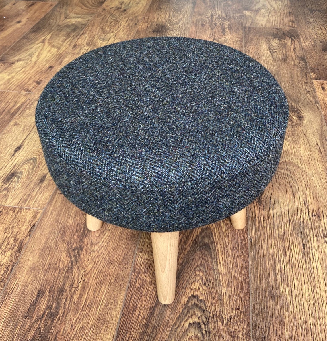 Charcoal Harris Tweed Footstool with Varnished Wooden Legs | Etsy