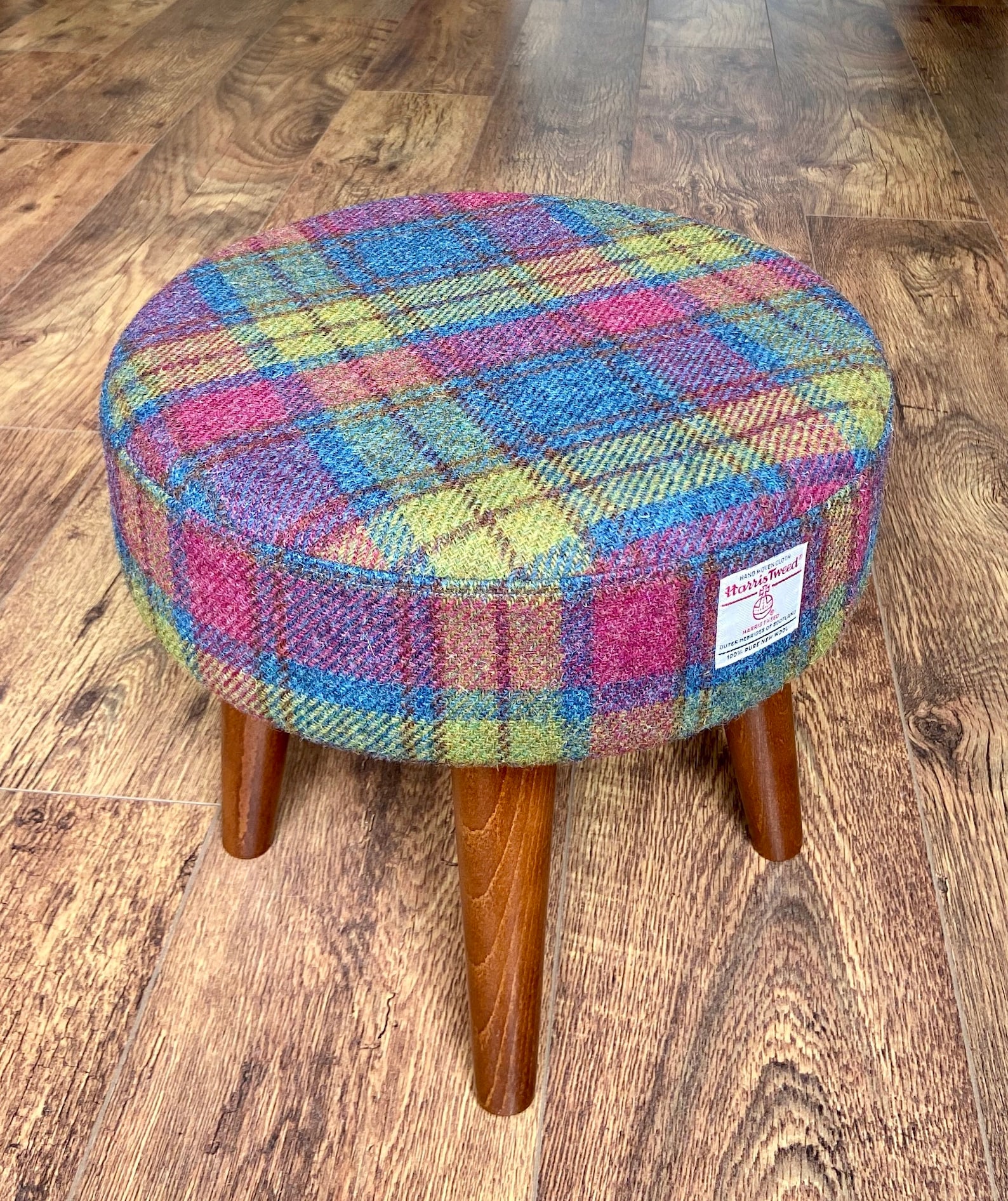 Tartan Harris Tweed Footstool with Dark Varnished Wooden Legs | Etsy