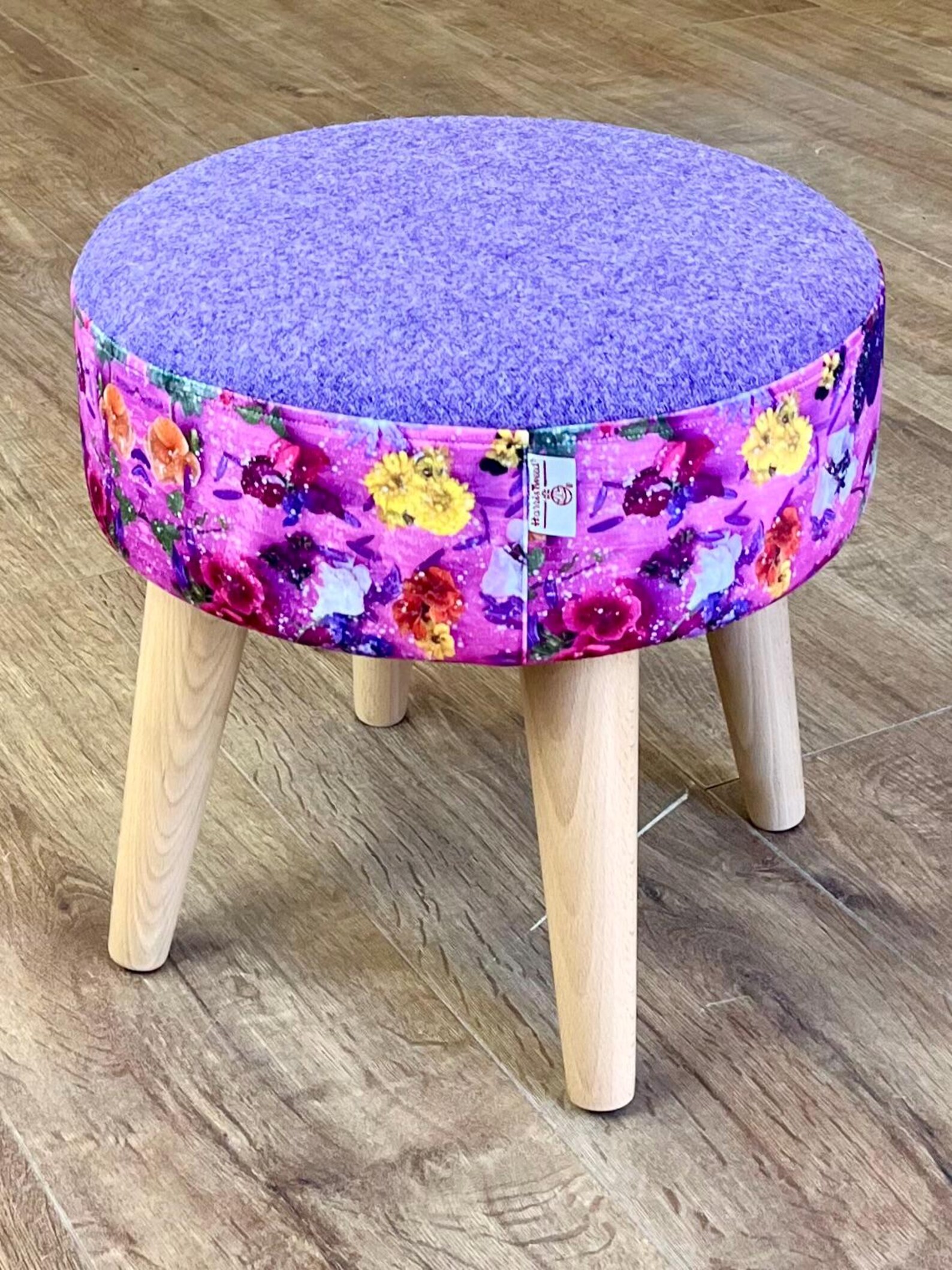 Pink Floral Velvet Footstool With Lilac Harris Tweed - Etsy