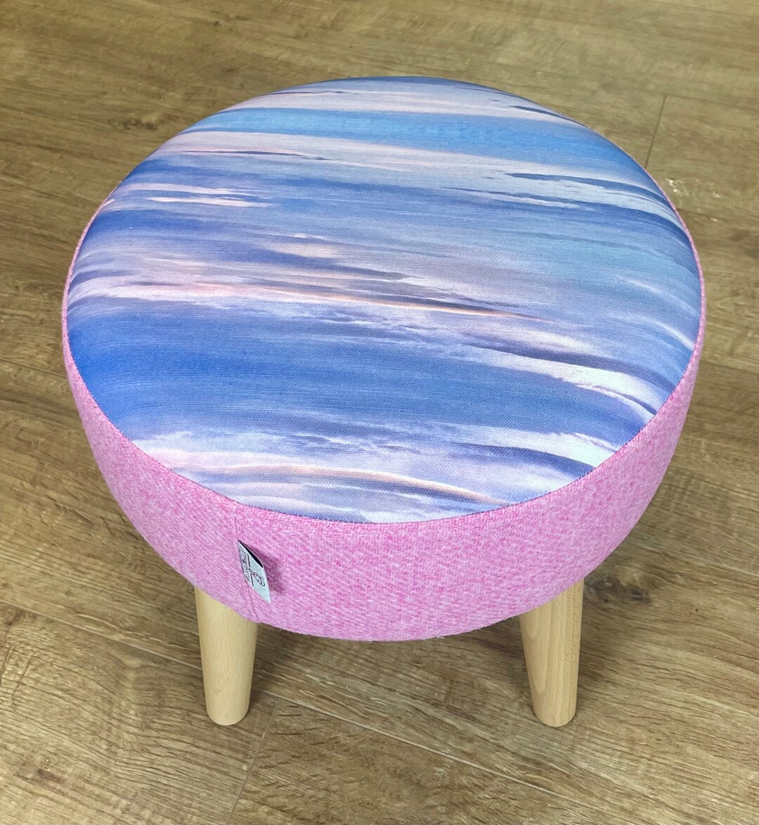 Serenity Linen Footstool With Blush Pink Harris Tweed - Etsy