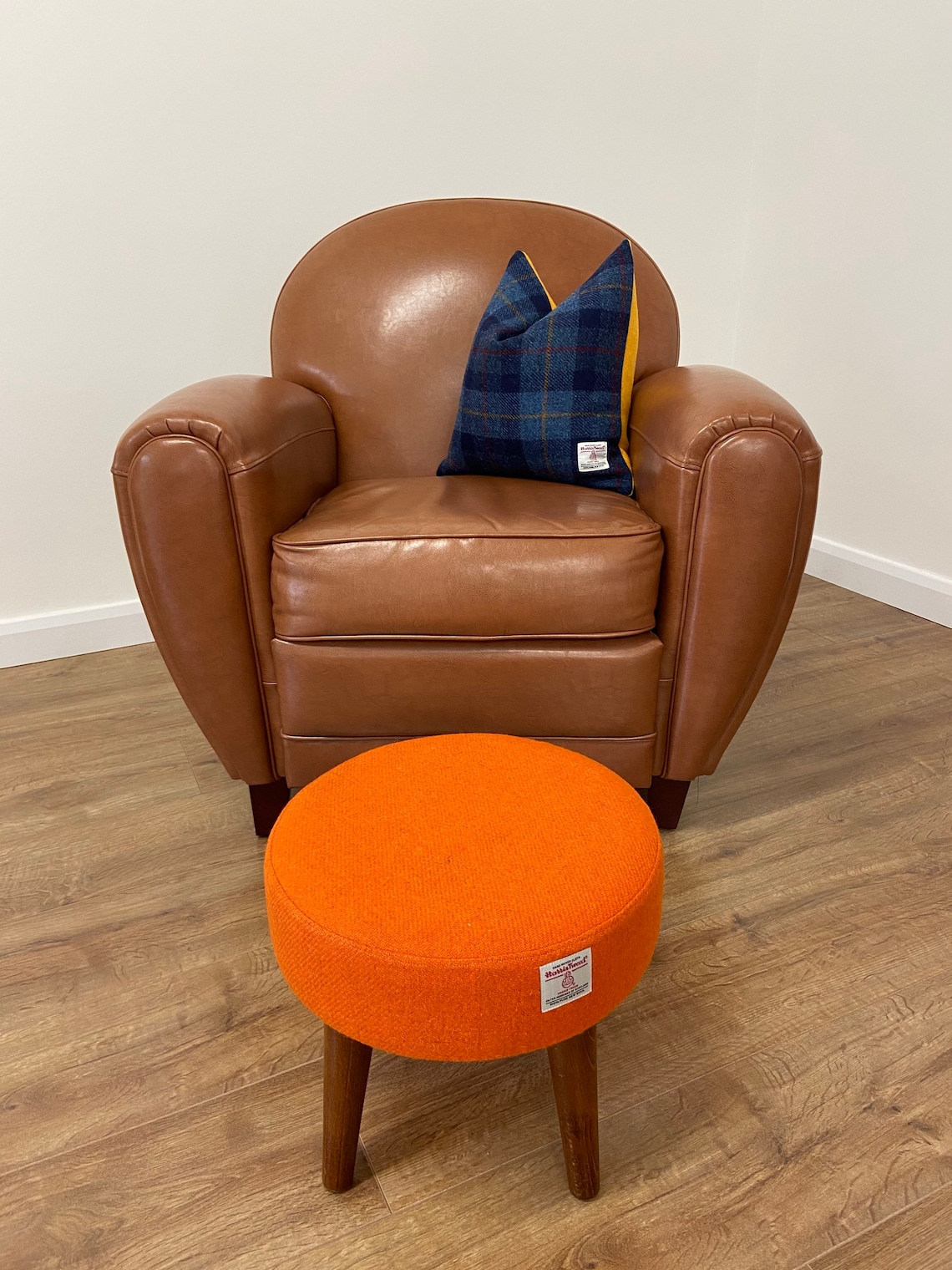Orange Harris Tweed Footstool With Dark Varnished Wooden Legs - Etsy UK