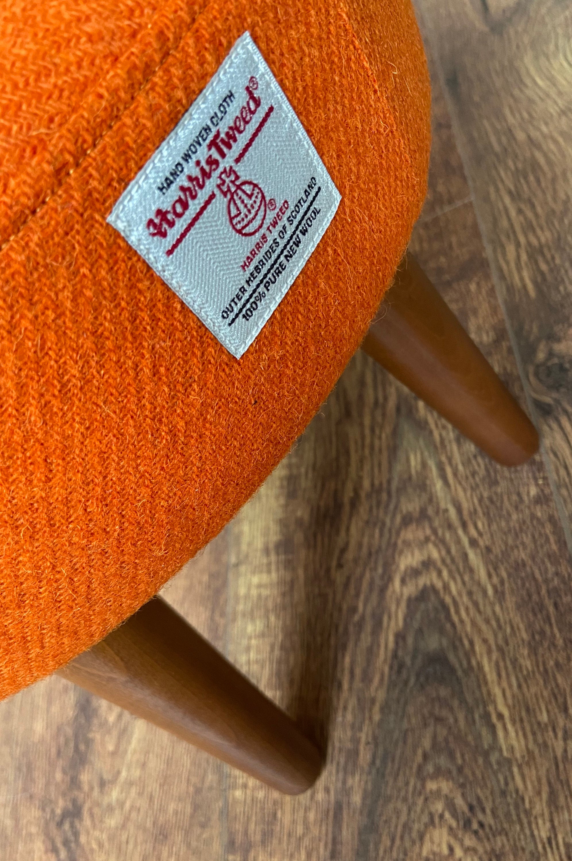 Orange Harris Tweed Footstool With Dark Varnished Wooden Legs - Etsy UK