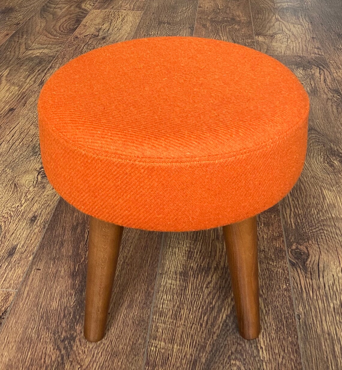 Orange Harris Tweed Footstool With Dark Varnished Wooden Legs - Etsy UK