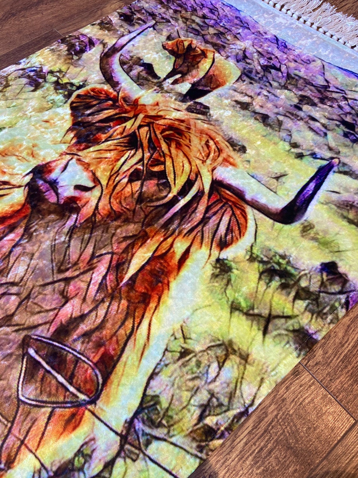 Highland Cow Fringe Rug Scottish Gifts Home Decor 105cm X | Etsy UK