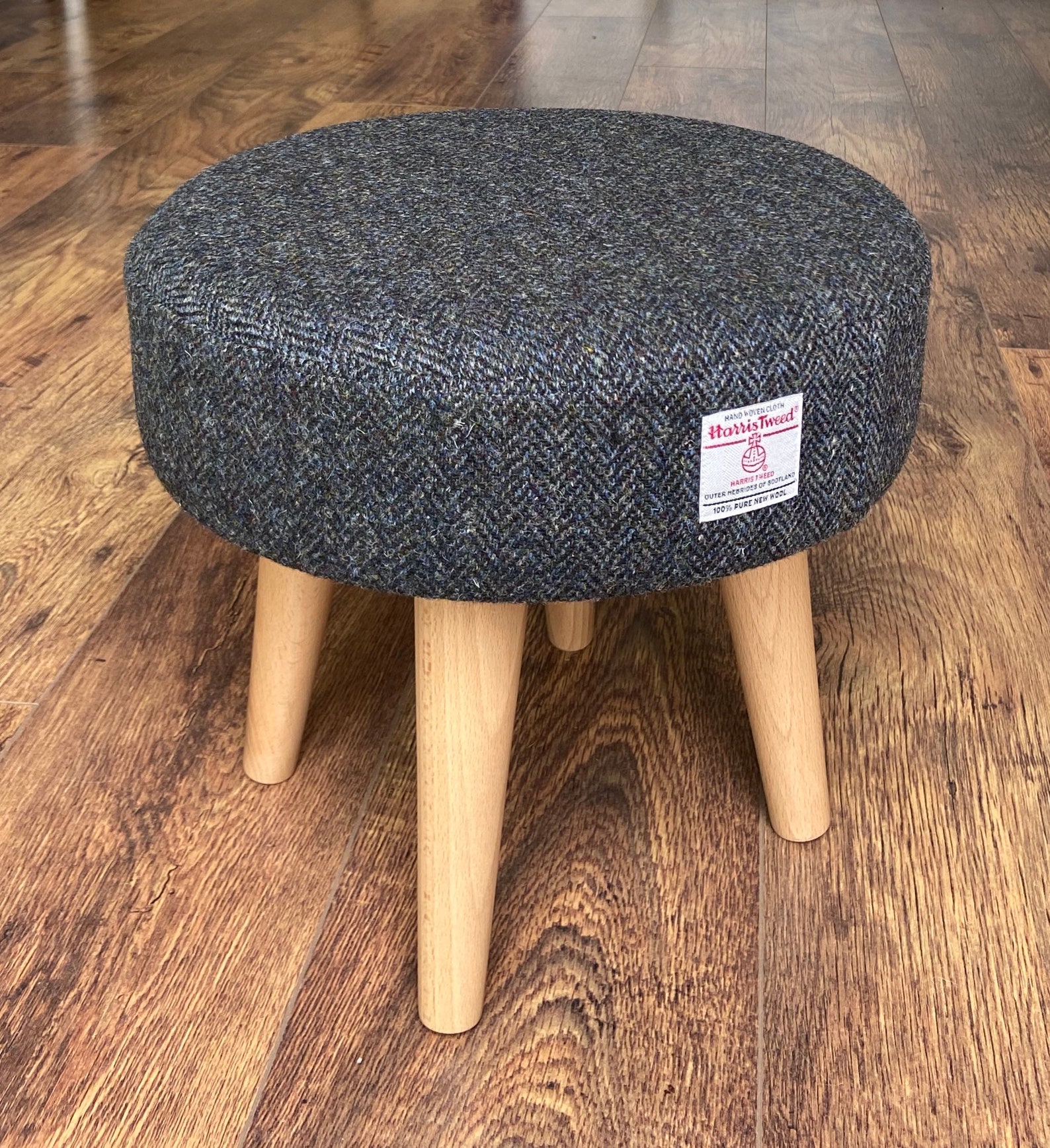 Charcoal Harris Tweed Footstool with Varnished Wooden Legs | Etsy