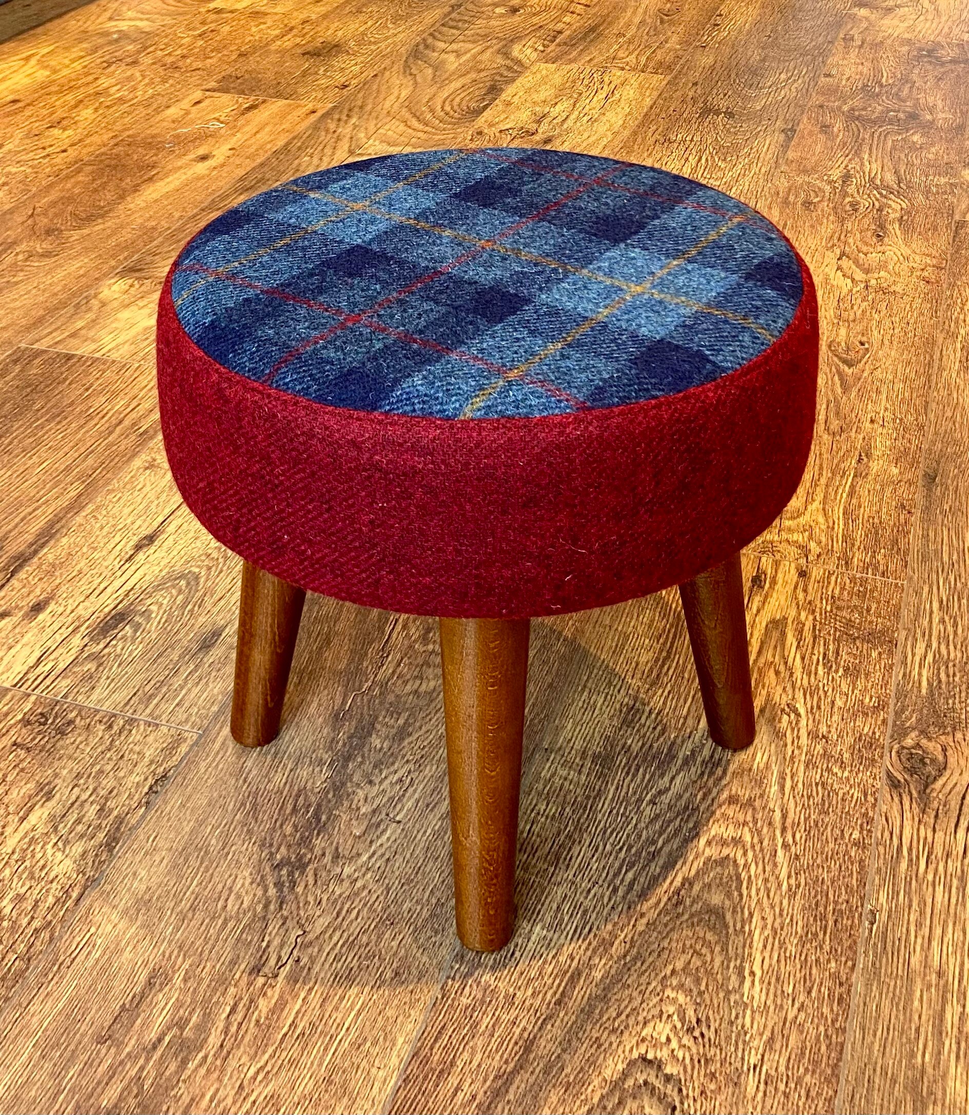 Blue Tartan and Red Harris Tweed Small Footstool With Dark | Etsy Australia