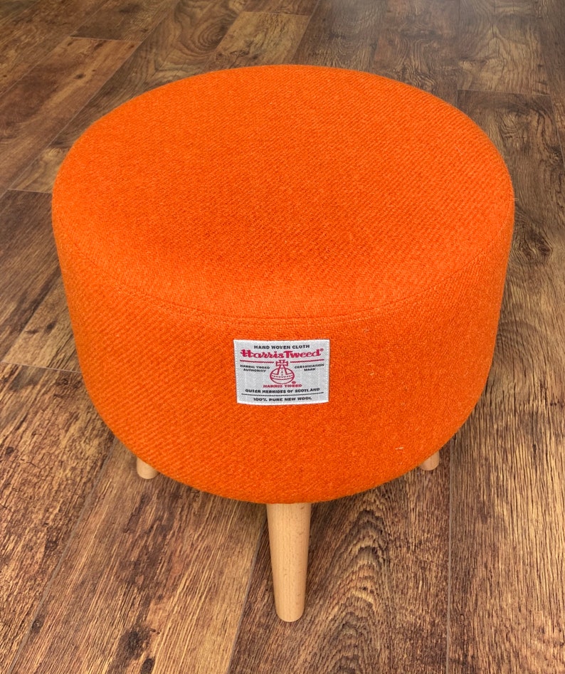 Upholstered Orange Harris Tweed Footstool With Varnished | Etsy UK