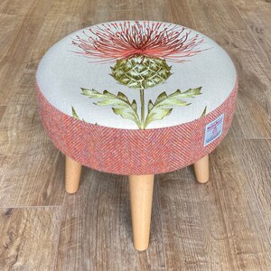 Burnt Orange Embroidered Thistle and Harris Tweed Footstool With ...