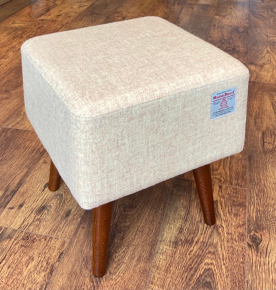 Oatmeal Cream Harris Tweed Square Footstool With Dark - Etsy