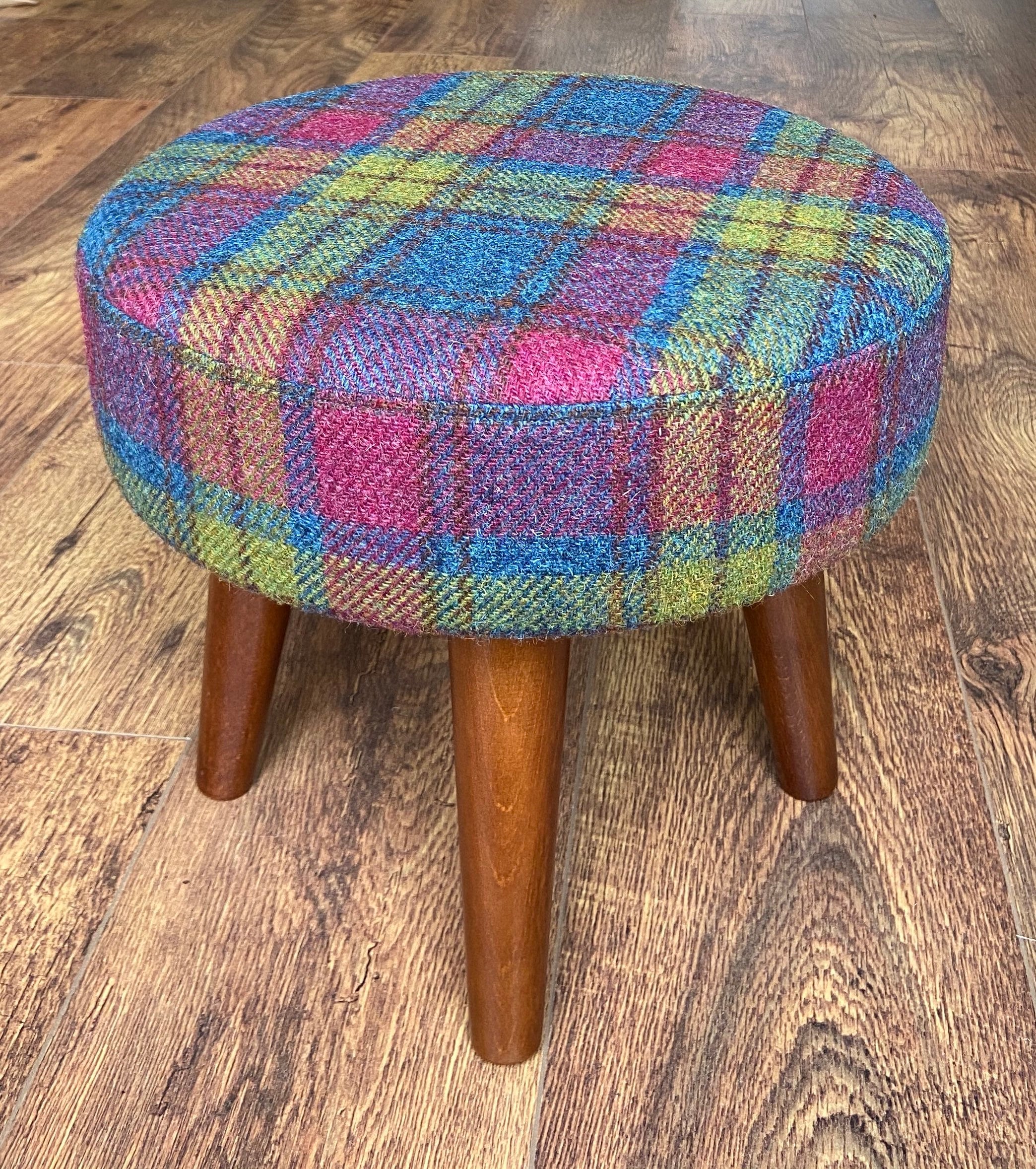 Tartan Harris Tweed Footstool with Dark Varnished Wooden Legs | Etsy