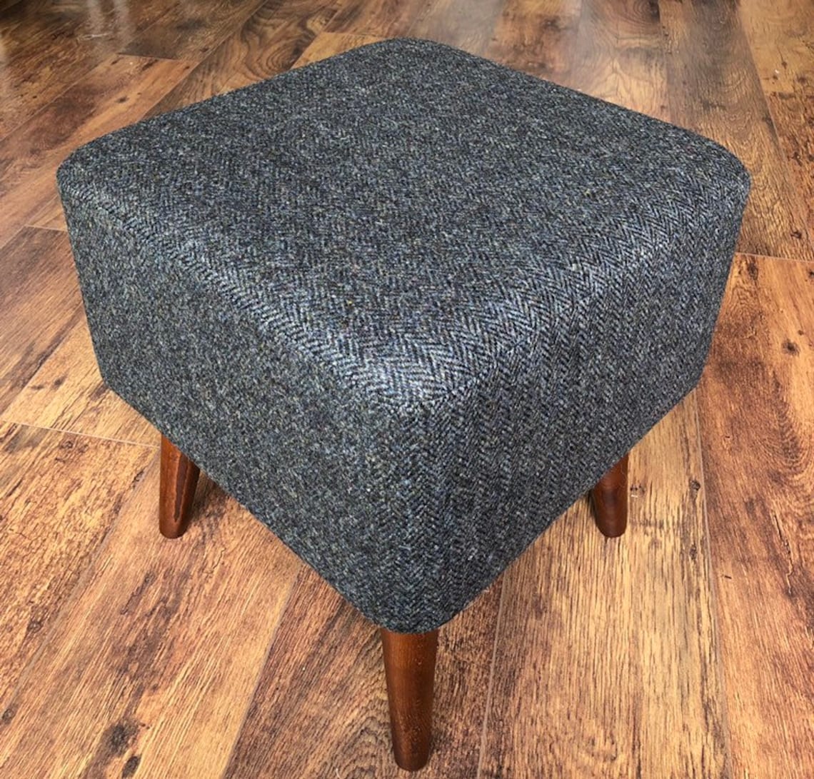 Large Square Footstool Charcoal Harris Tweed Herringbone With - Etsy UK