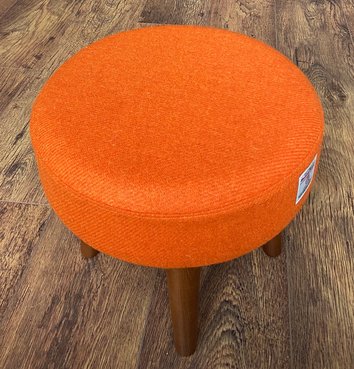 Orange Harris Tweed Footstool With Dark Varnished Wooden Legs - Etsy UK