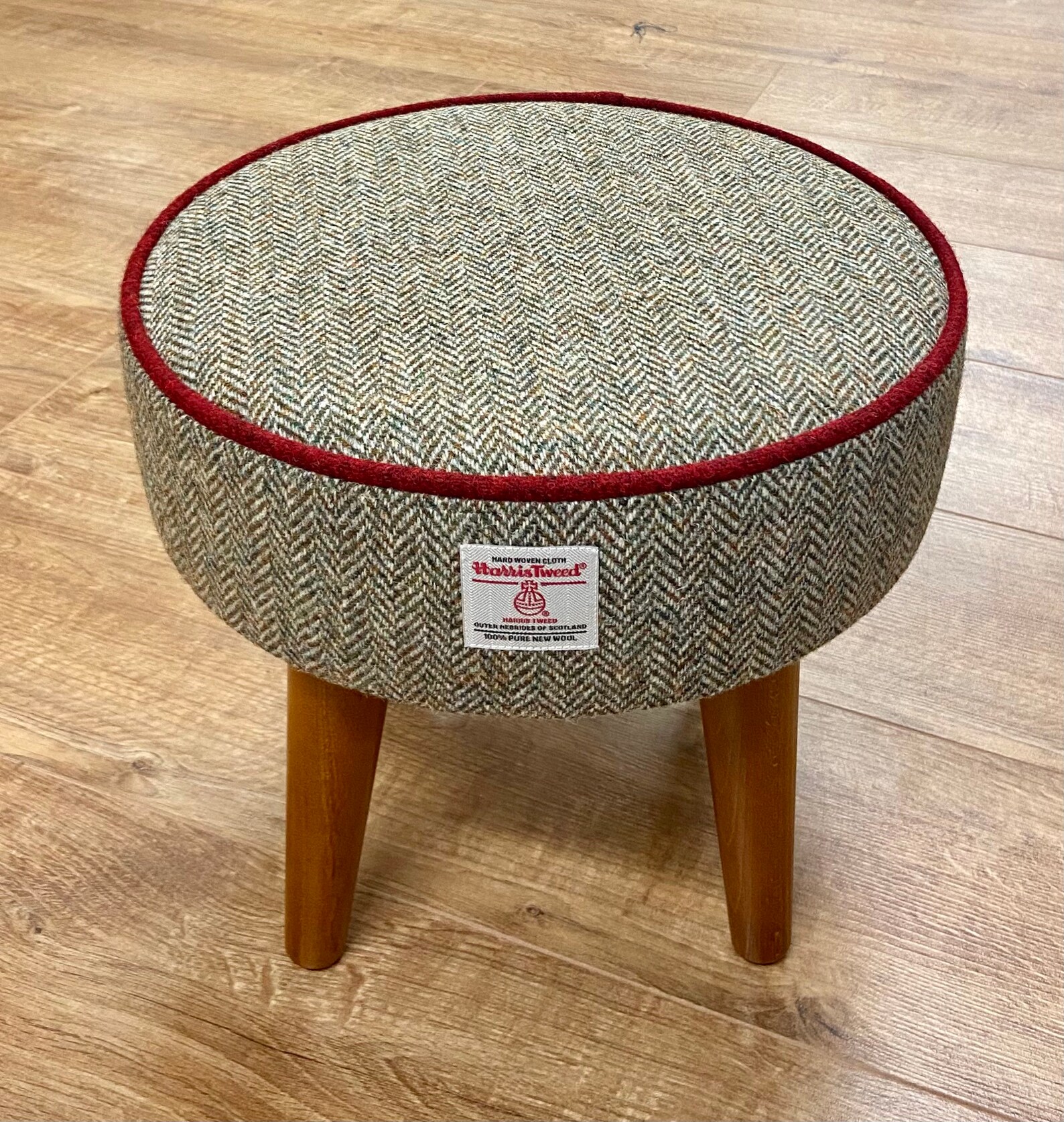Harris Tweed Herringbone Footstool With Red Piping and Dark - Etsy UK