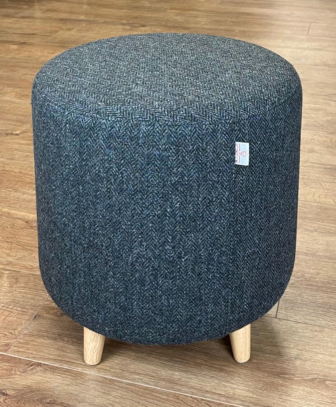 Charcoal Herringbone Harris Tweed Footstool With Tiny Wooden Legs - Etsy