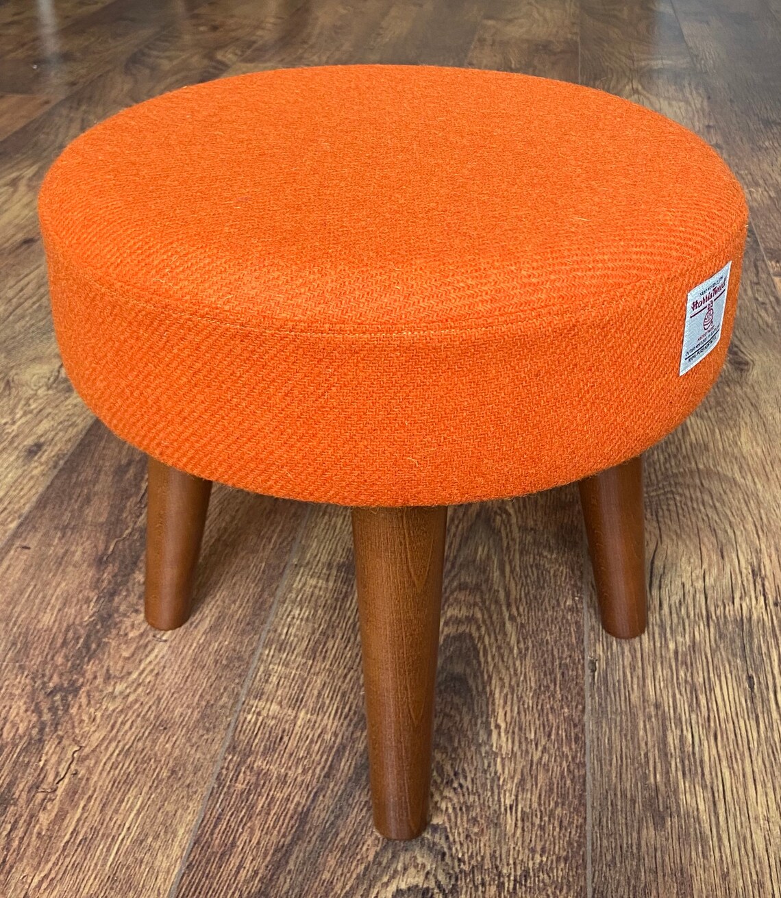 Orange Harris Tweed Footstool With Dark Varnished Wooden Legs - Etsy UK