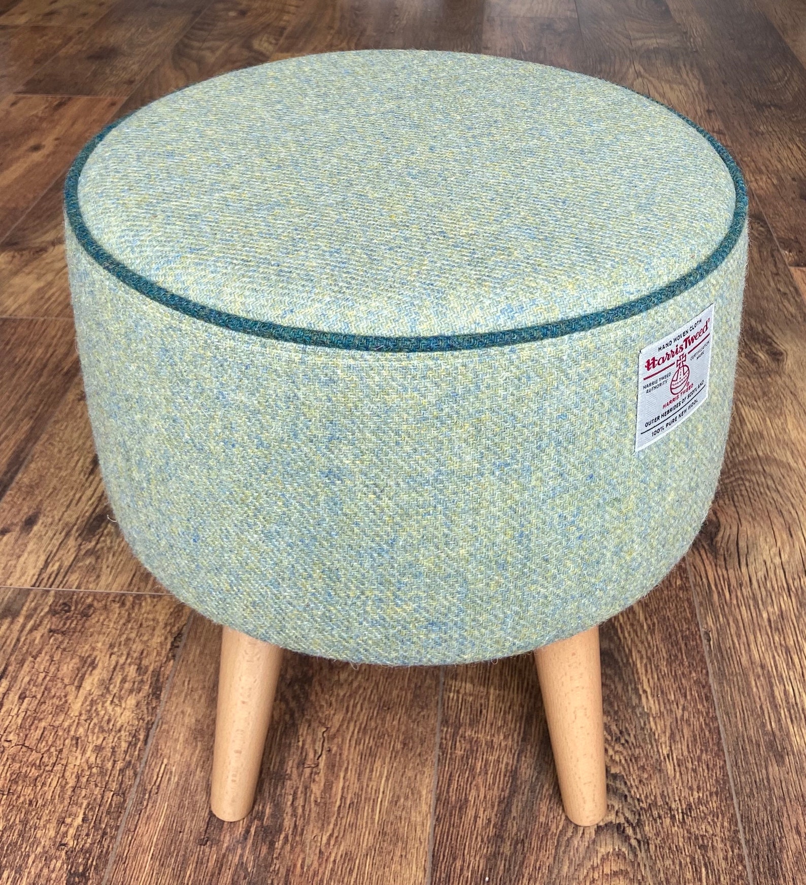 Light Green Harris Tweed Footstool With Dark Green Piping and - Etsy