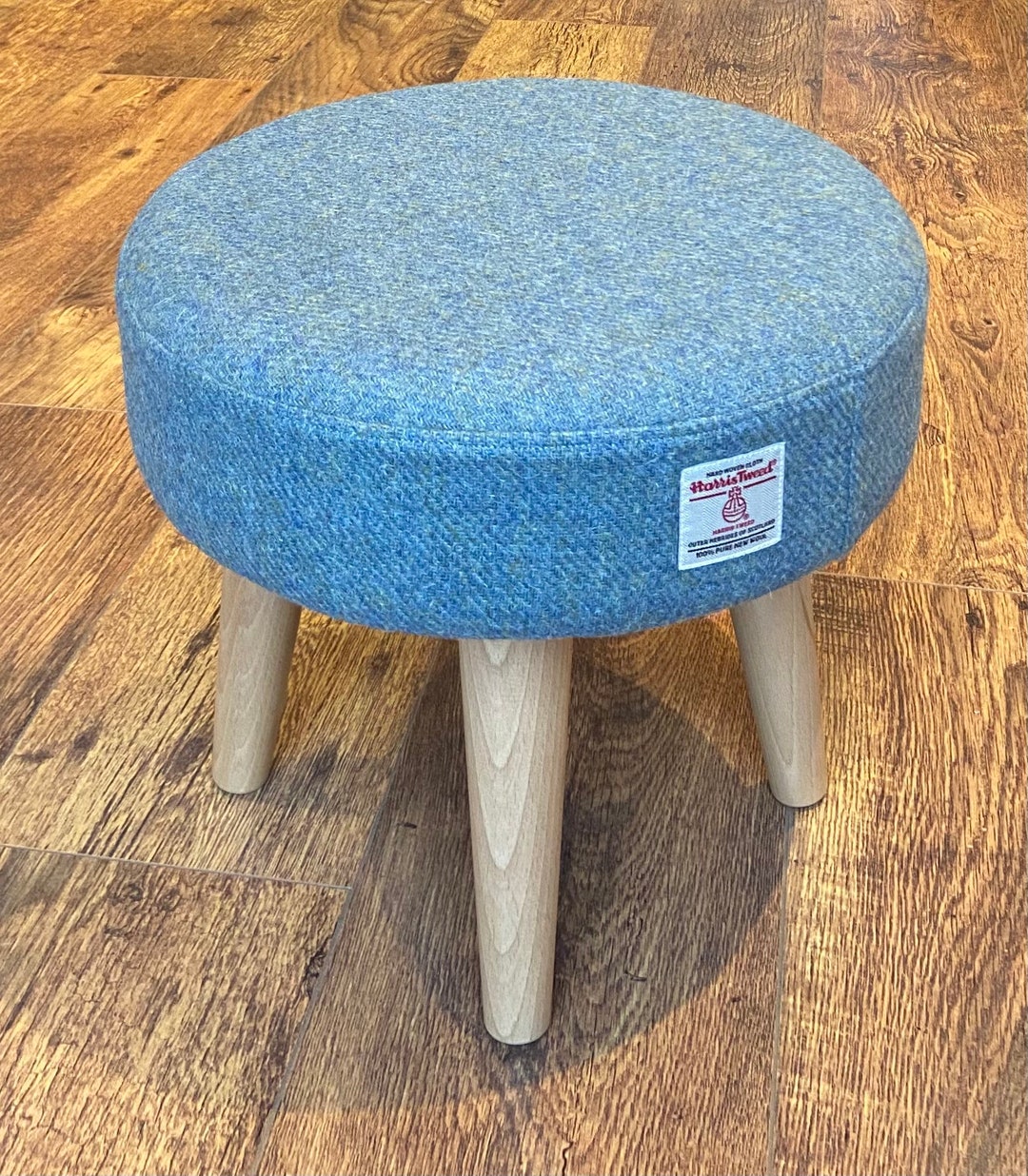 Light Blue Harris Tweed Footstool With Varnished Wooden Legs - Etsy