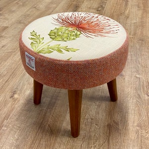 Burnt Orange Embroidered Thistle and Harris Tweed Footstool With ...