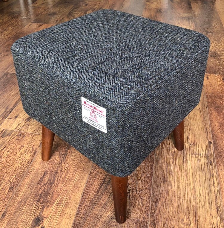 Large Square Footstool Charcoal Harris Tweed Herringbone With - Etsy UK