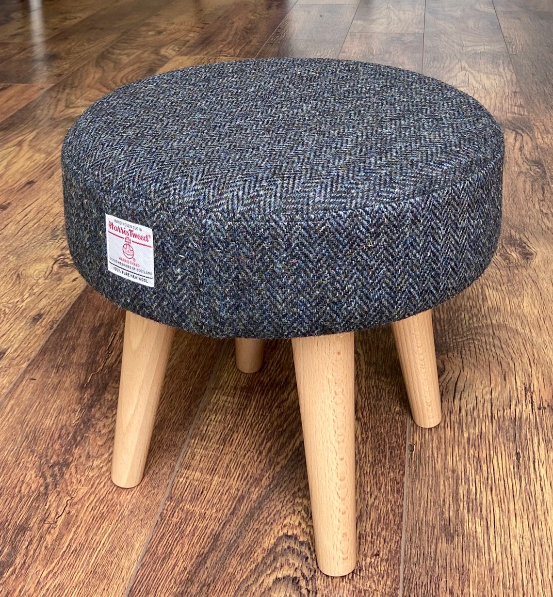 Charcoal Harris Tweed Footstool with Varnished Wooden Legs | Etsy