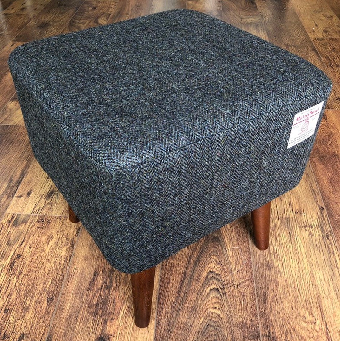 Large Square Footstool Charcoal Harris Tweed Herringbone With - Etsy UK