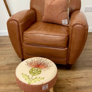 Burnt Orange Embroidered Thistle and Harris Tweed Footstool With ...