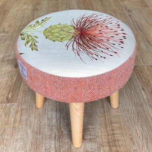 Burnt Orange Embroidered Thistle and Harris Tweed Footstool With ...