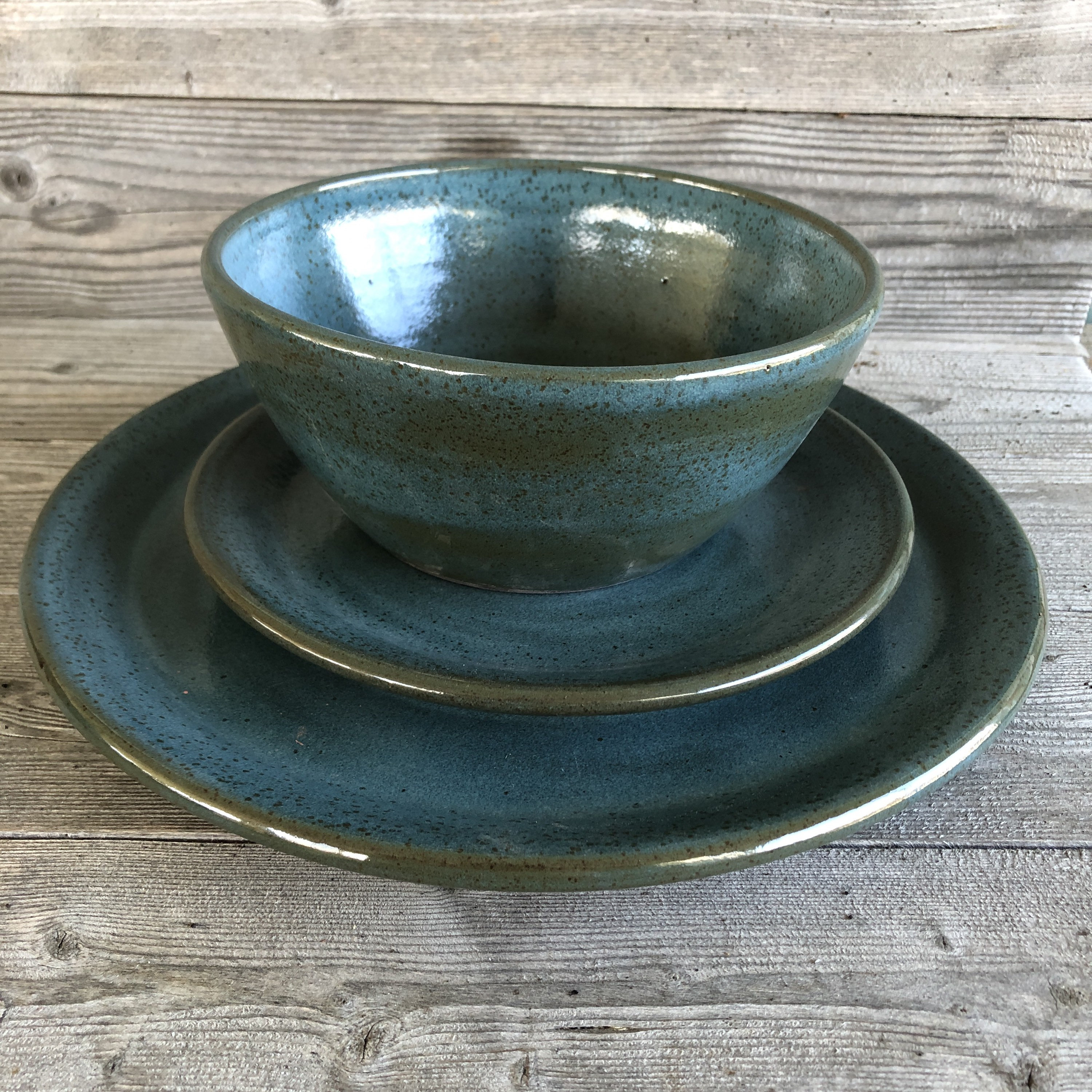 Mixed Glaze Dinnerware Service for Four. Handmade Pottery Dishes ...