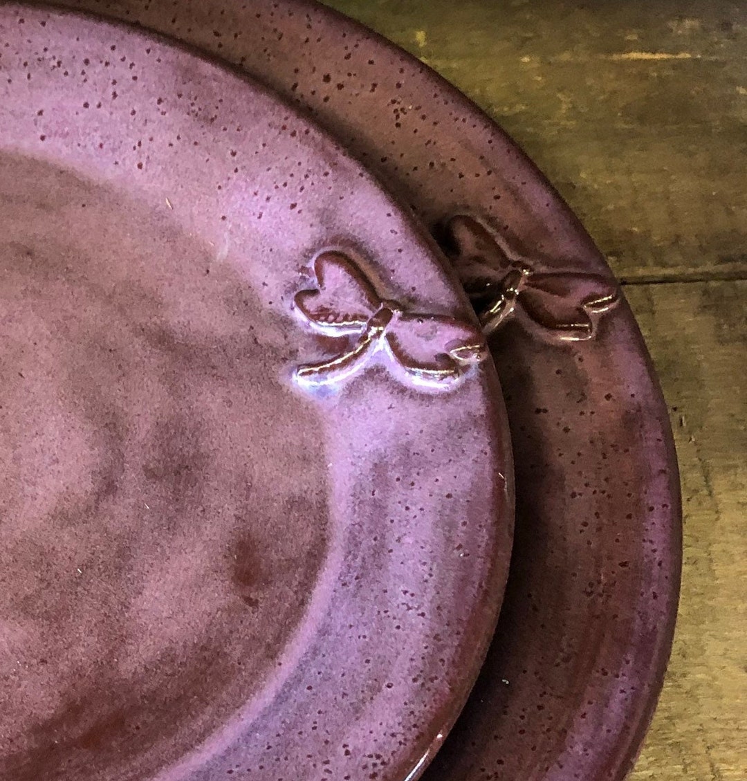 Dragonfly Pottery Plates. Set of 4 Dinner and 4 Salad Plates Made to ...