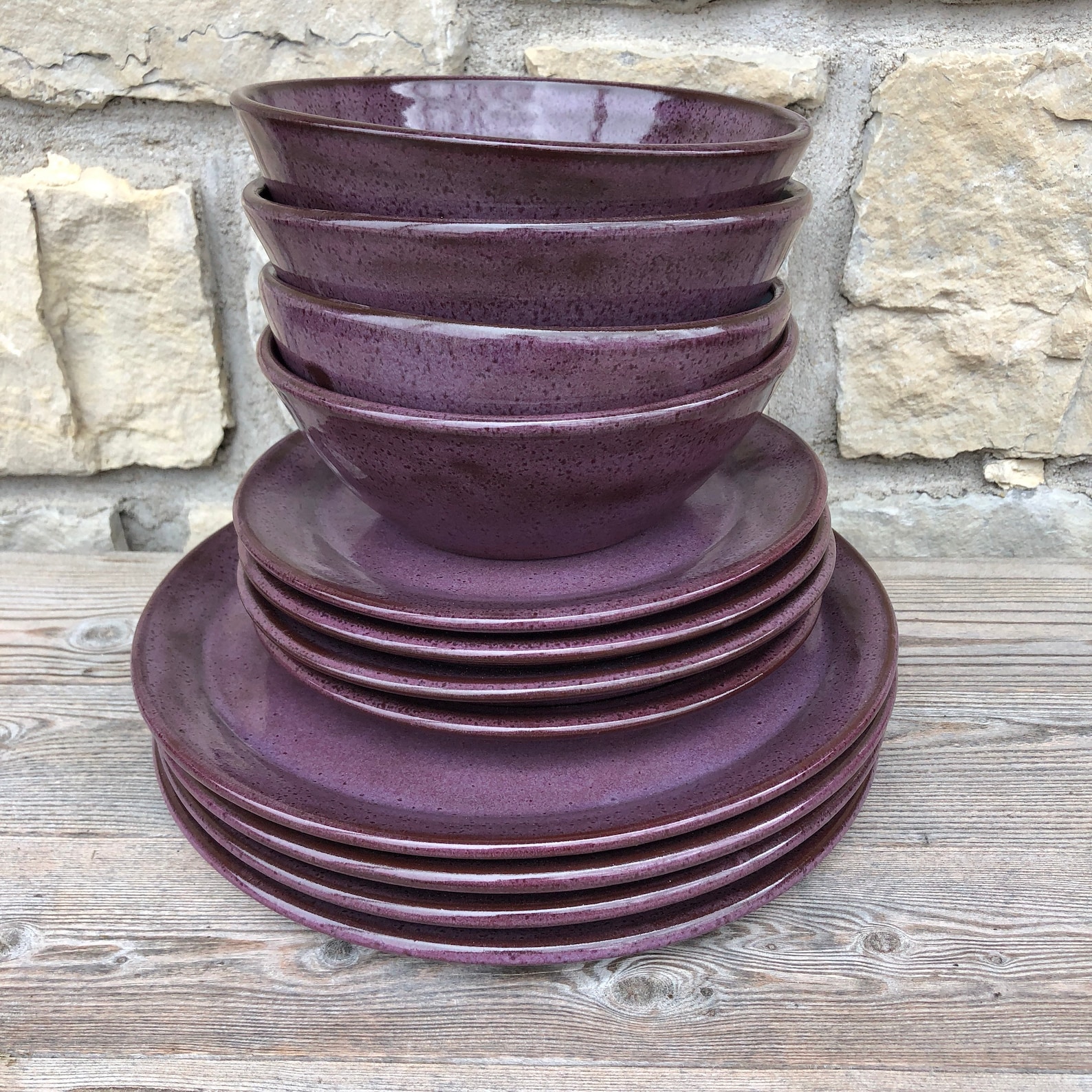 12 Piece Purple Pottery Dinnerware Service for Four. Handmade | Etsy