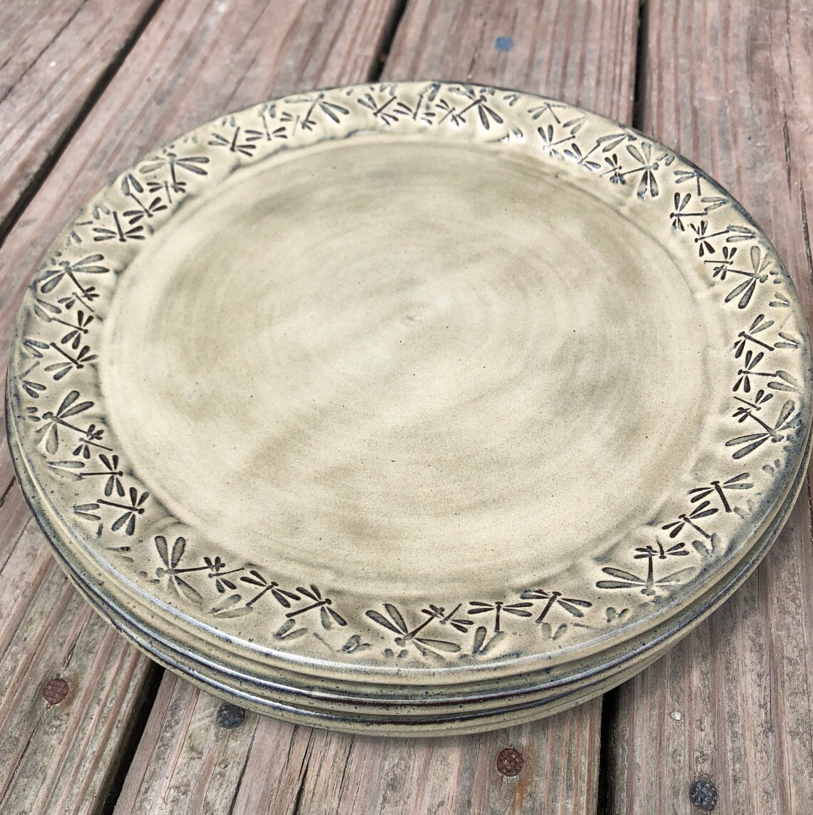 Dragonfly Pottery Set of 8 Salad Plates With Dragonfly Border Made to ...