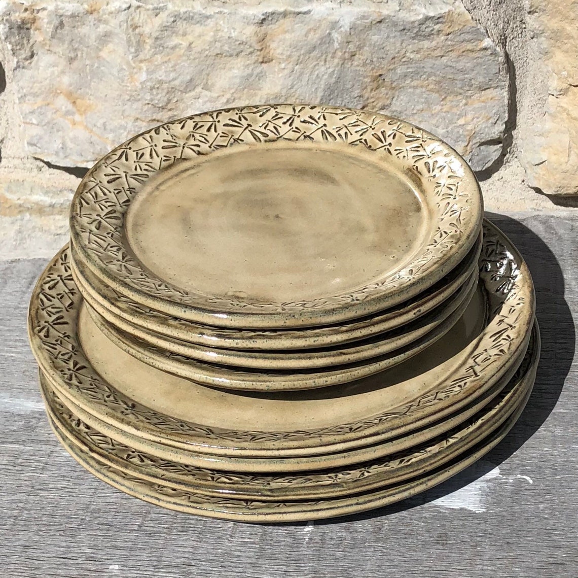 Dragonfly Pottery Plates Embossed With Dancing Dragonflies 2pc | Etsy