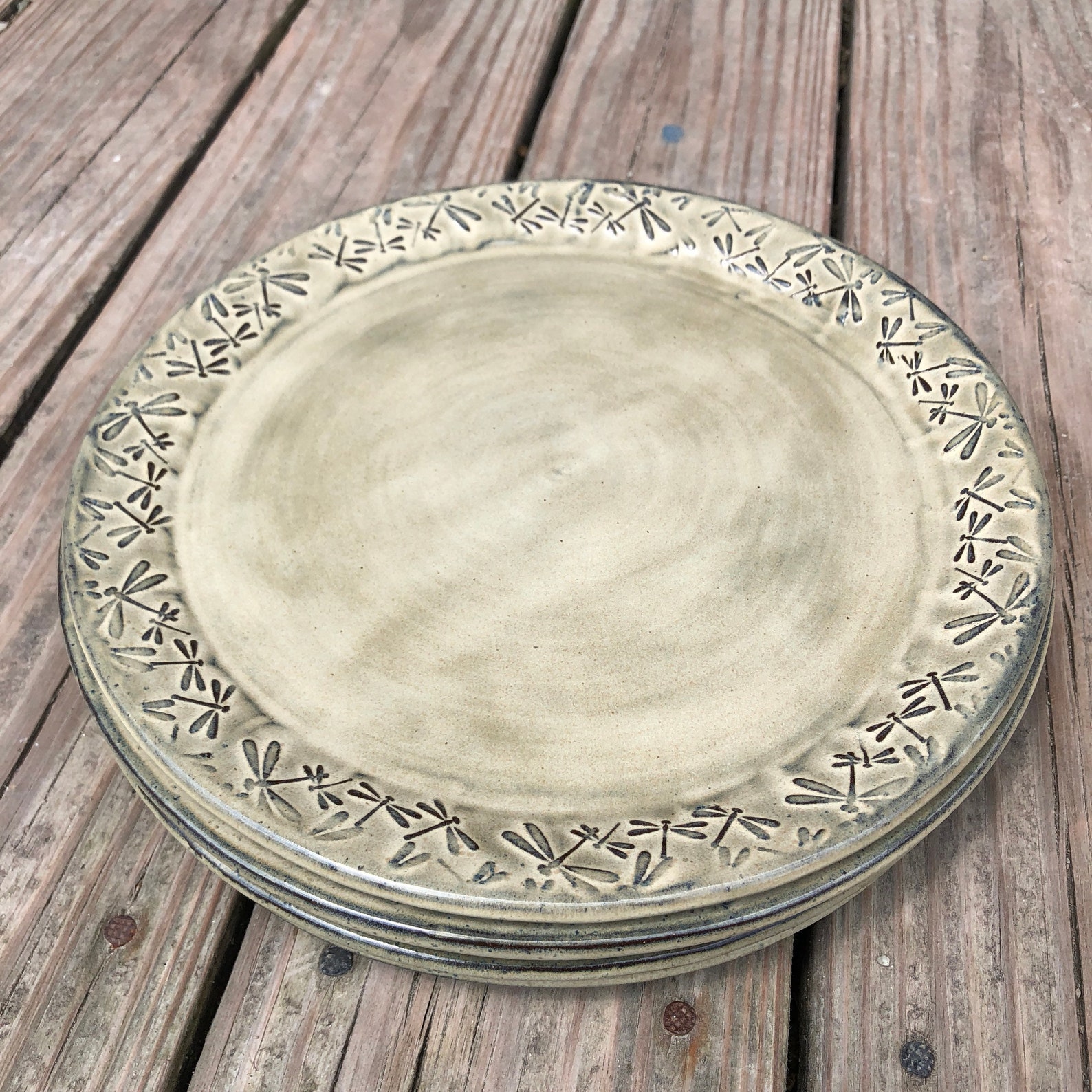Dragonfly Pottery Plates Embossed With Dancing Dragonflies 2pc | Etsy