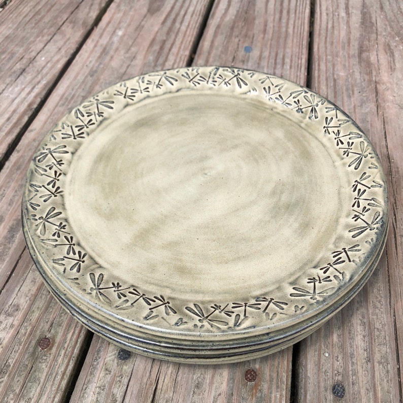 Dragonfly Pottery Plates Embossed With Dancing Dragonflies 2pc - Etsy