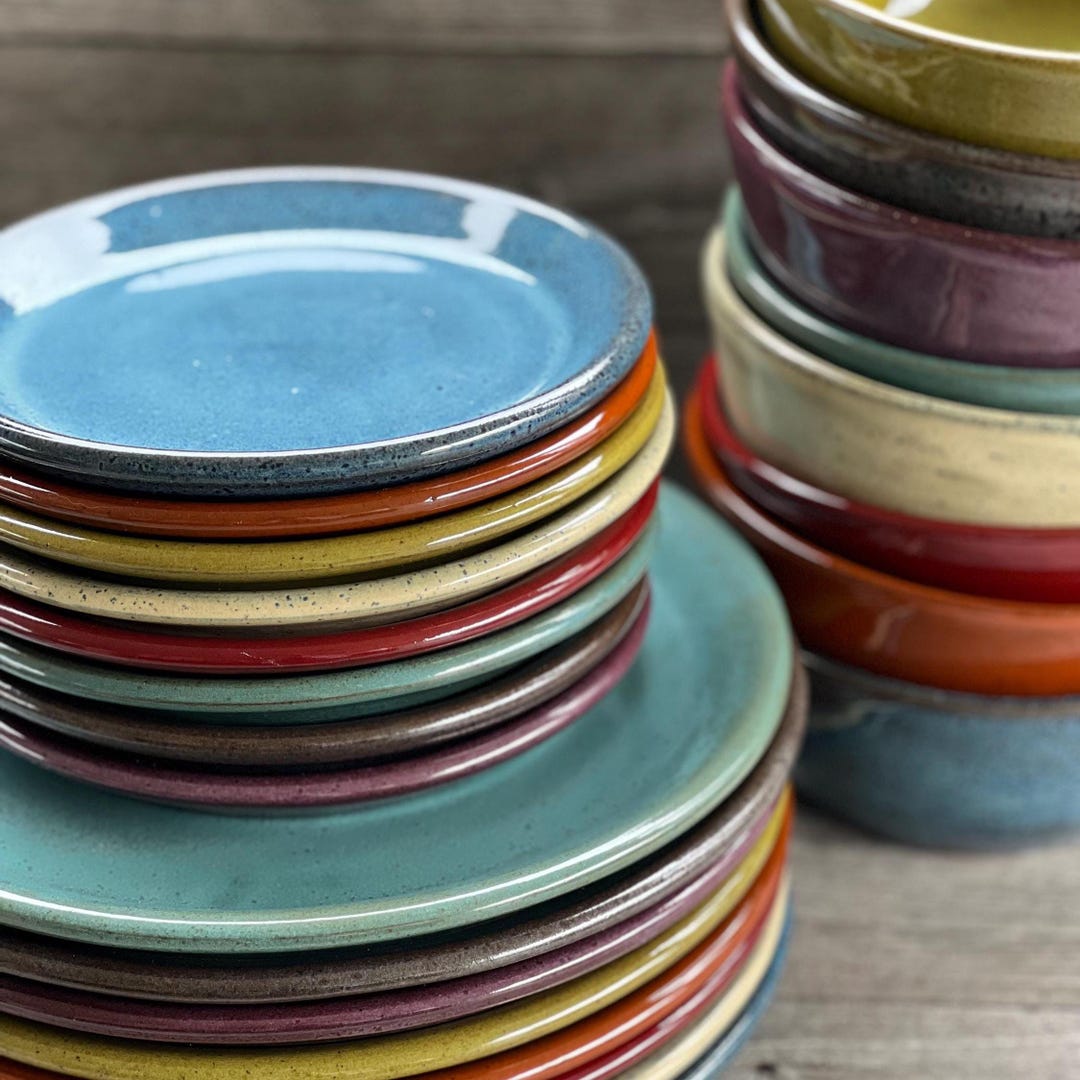 Handmade Pottery Dinnerware Set: 12 Pc Service for Four, Mixed Glaze ...