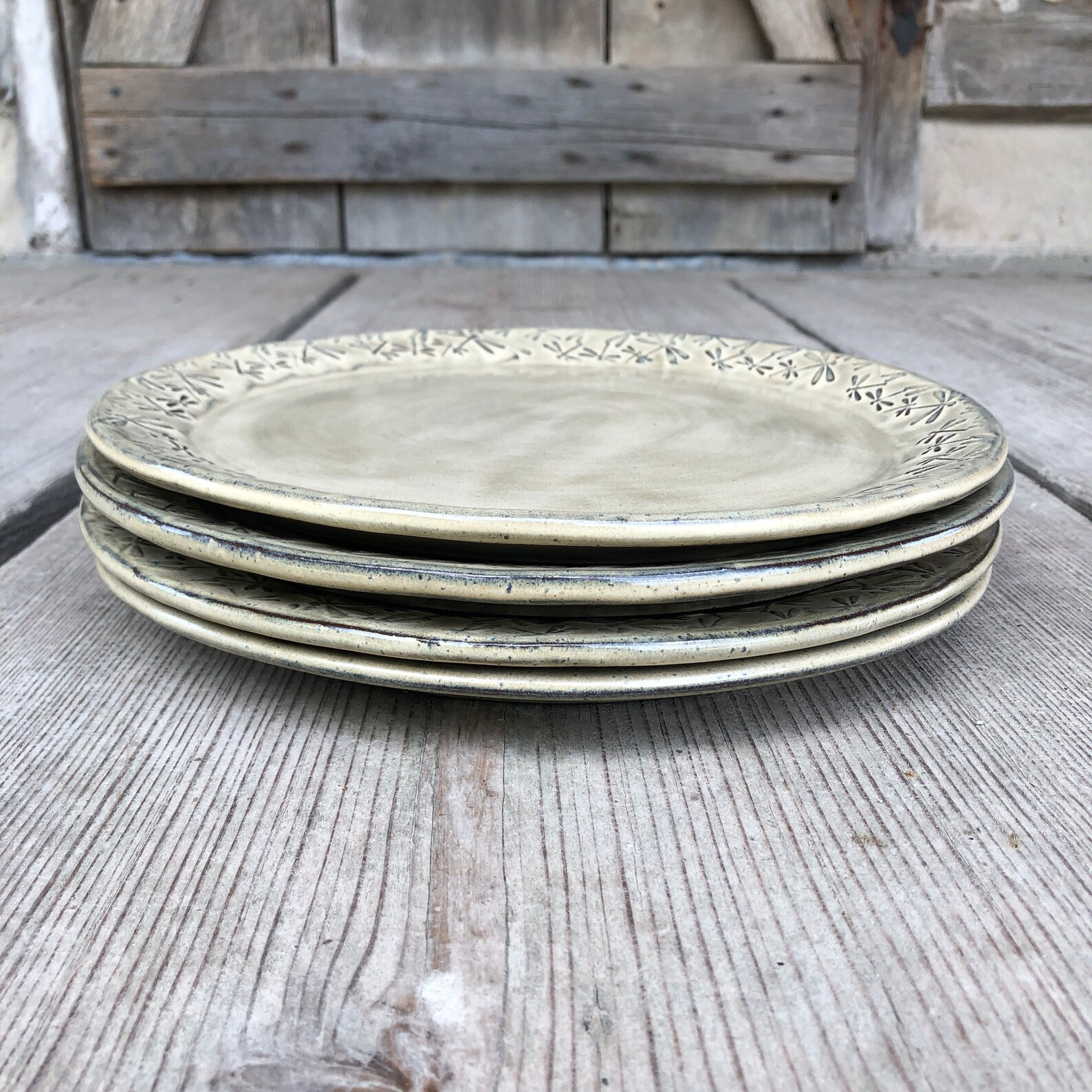 Dragonfly Pottery Set of 8 Salad Plates With Dragonfly Border Made to ...
