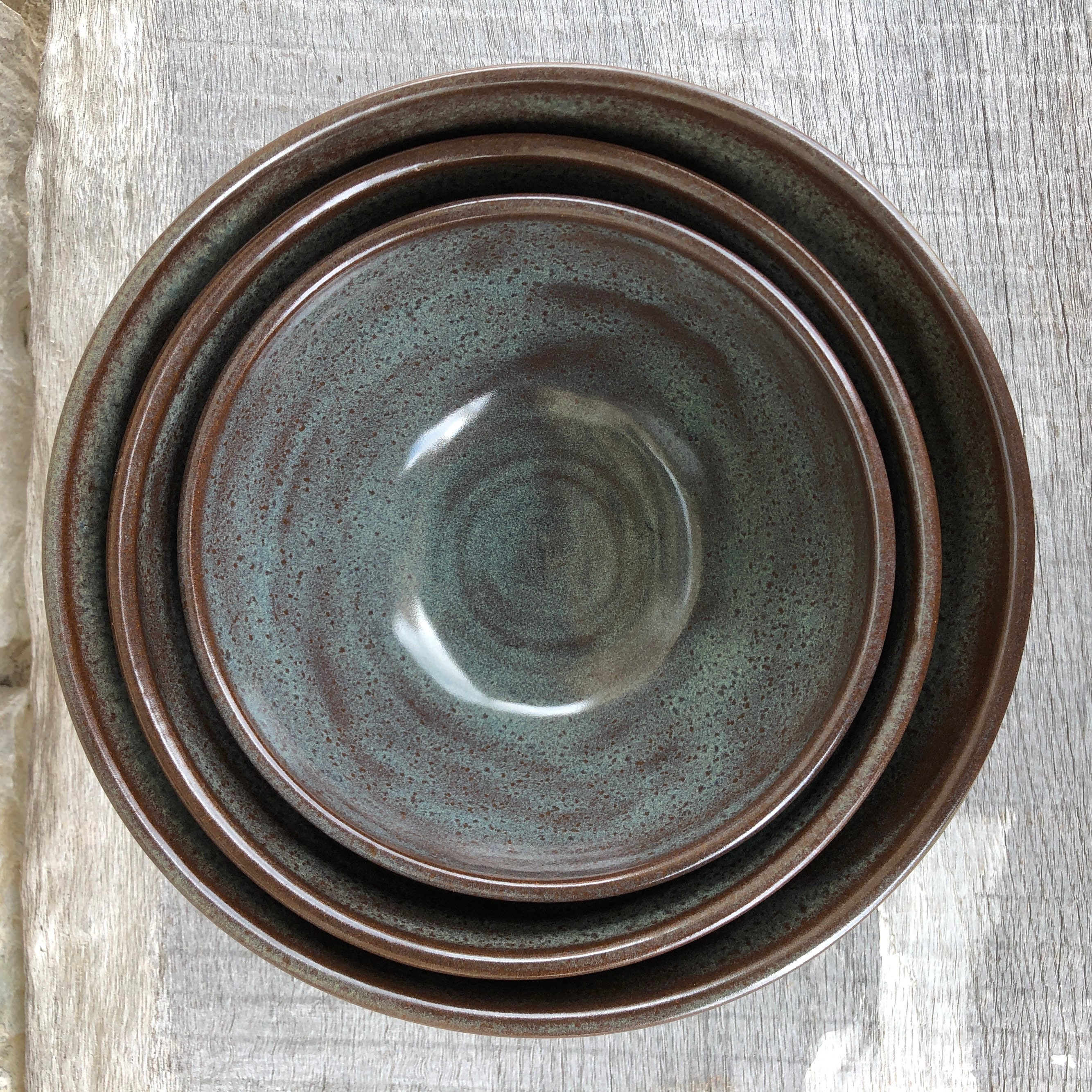Set of Three Stoneware Pottery Serving or Mixing Bowls made to | Etsy