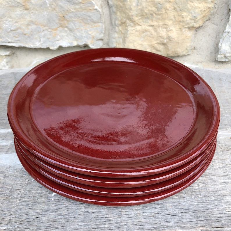 Red Pottery Dinnerware Service for Four Handmade Dishes Made - Etsy