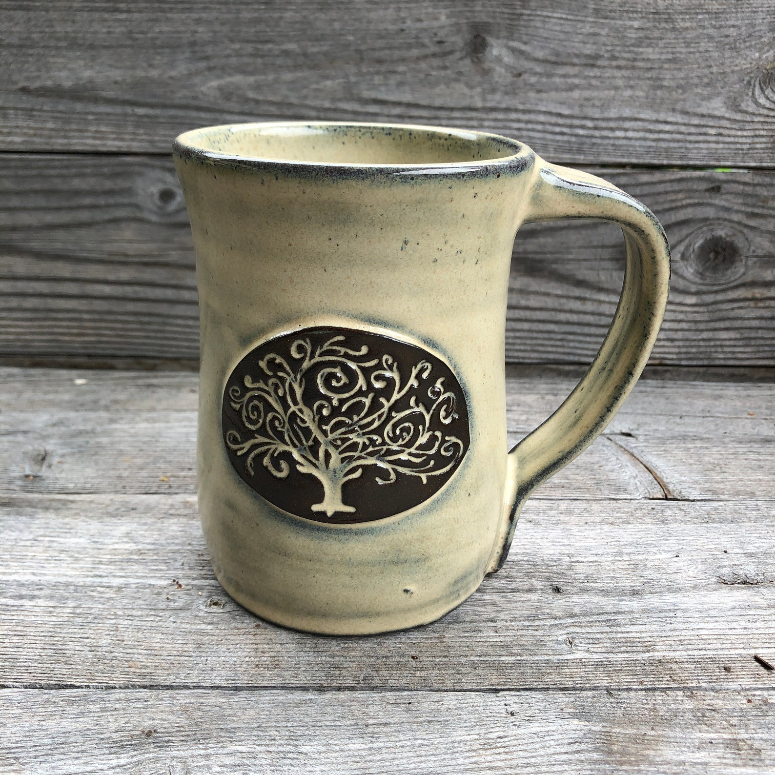 Tree of Life Pottery Mug, Wheel Thrown Stoneware Clay **made to Order ...