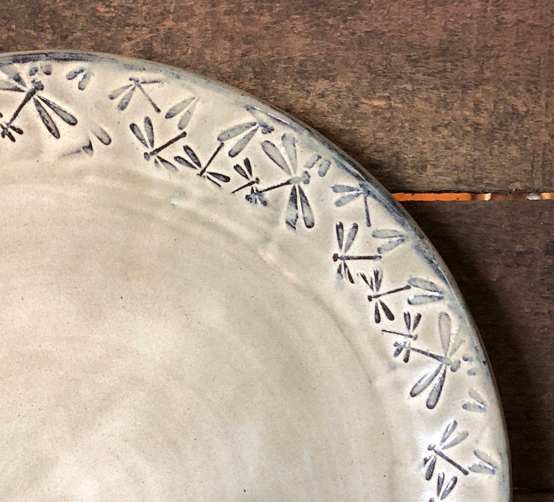 Dragonfly Pottery Set of 8 Salad Plates With Dragonfly Border Made to ...