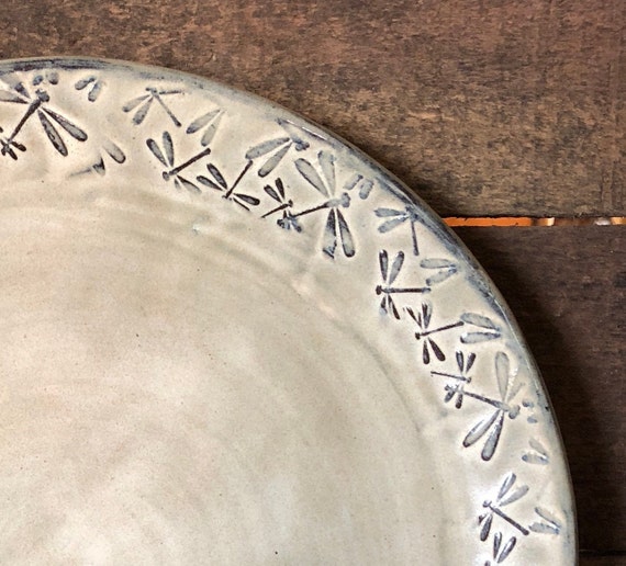 Dragonfly Pottery set of 8 Salad plates with Dragonfly Border | Etsy