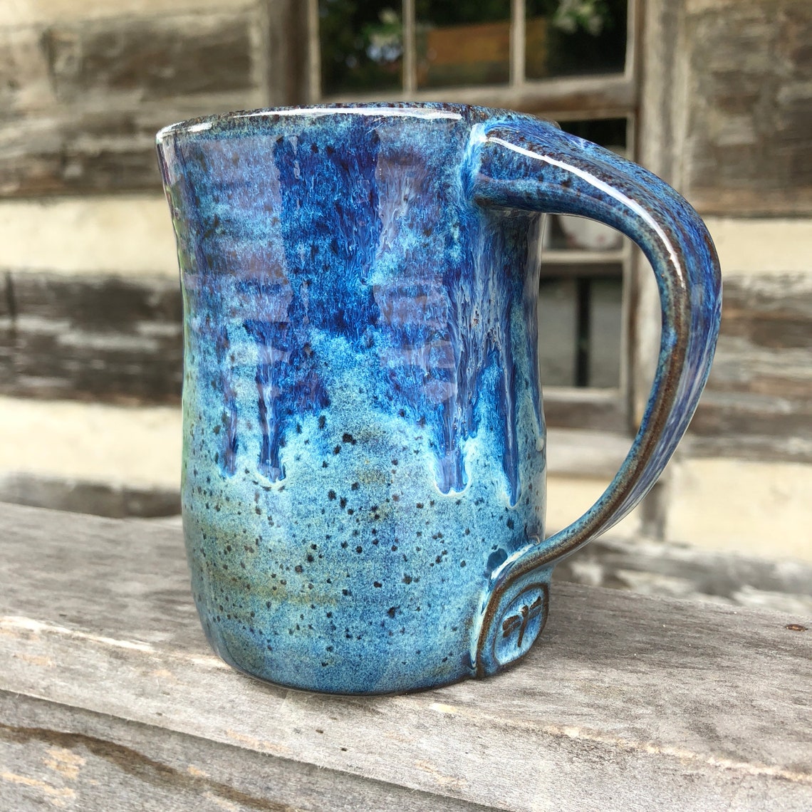 Blue Pottery Mug on Dark Clay With Drips Made to Order - Etsy