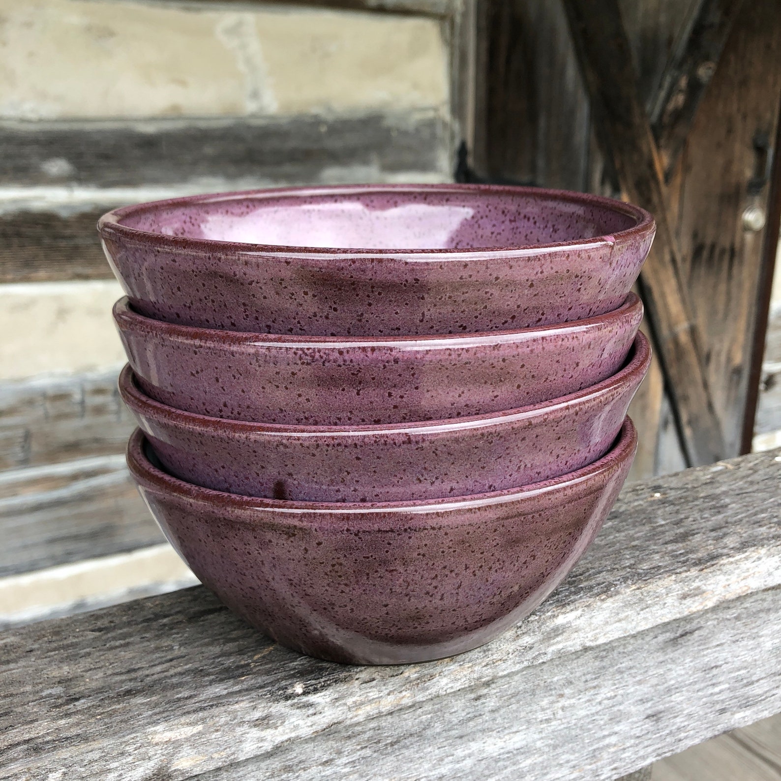 Purple Pottery Bowls. Soup salad or cereal bowls set of 4 | Etsy