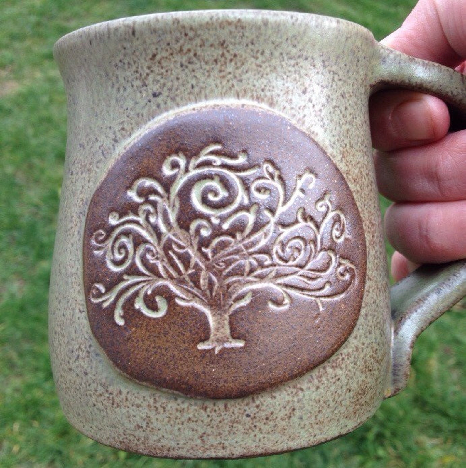 Wheel Thrown Green Tree of Life Mug made to order | Etsy