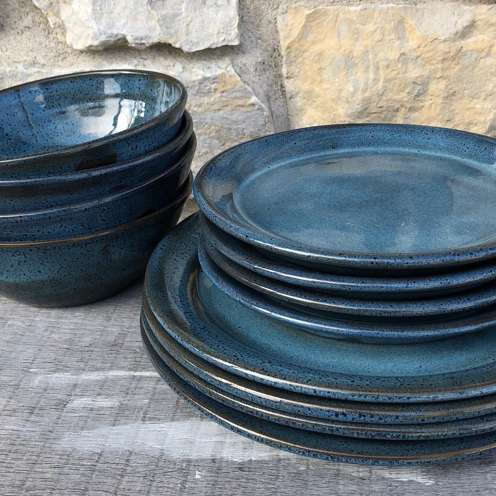 Blue Pottery Dinnerware Service for Four 12 Piece Handmade - Etsy
